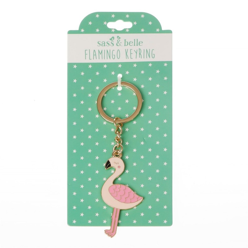 Tropical Flamingo Metal Enamelled Keyring