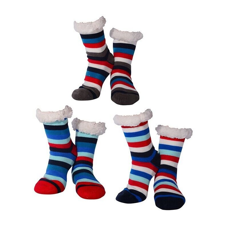Red and Blue Striped Nuzzles Non -Skid Slipper Socks Men